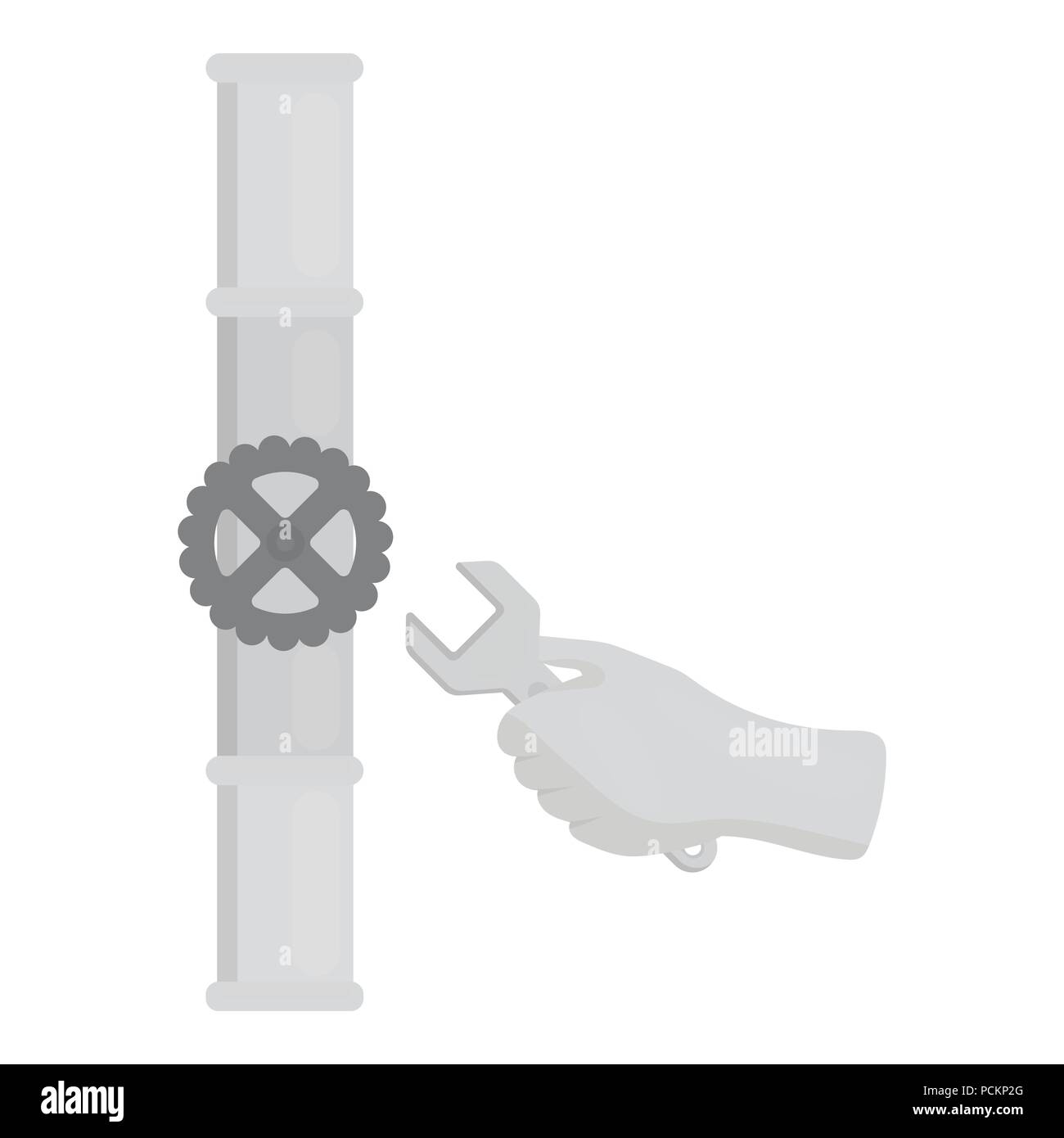 Wrench and valve icon in monochrome style isolated on white background ...