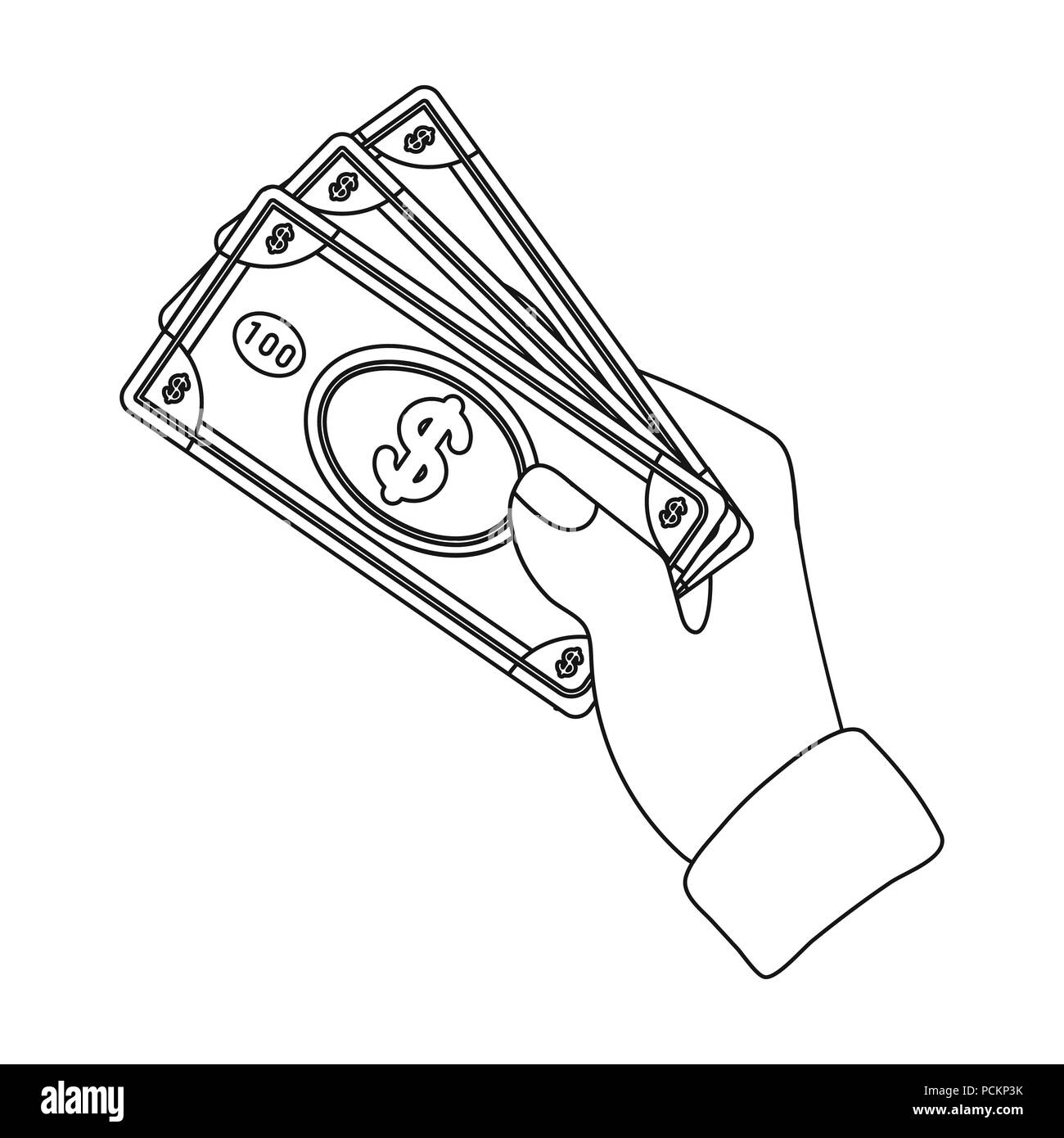 Cash icon in outline style isolated on white background. E-commerce ...