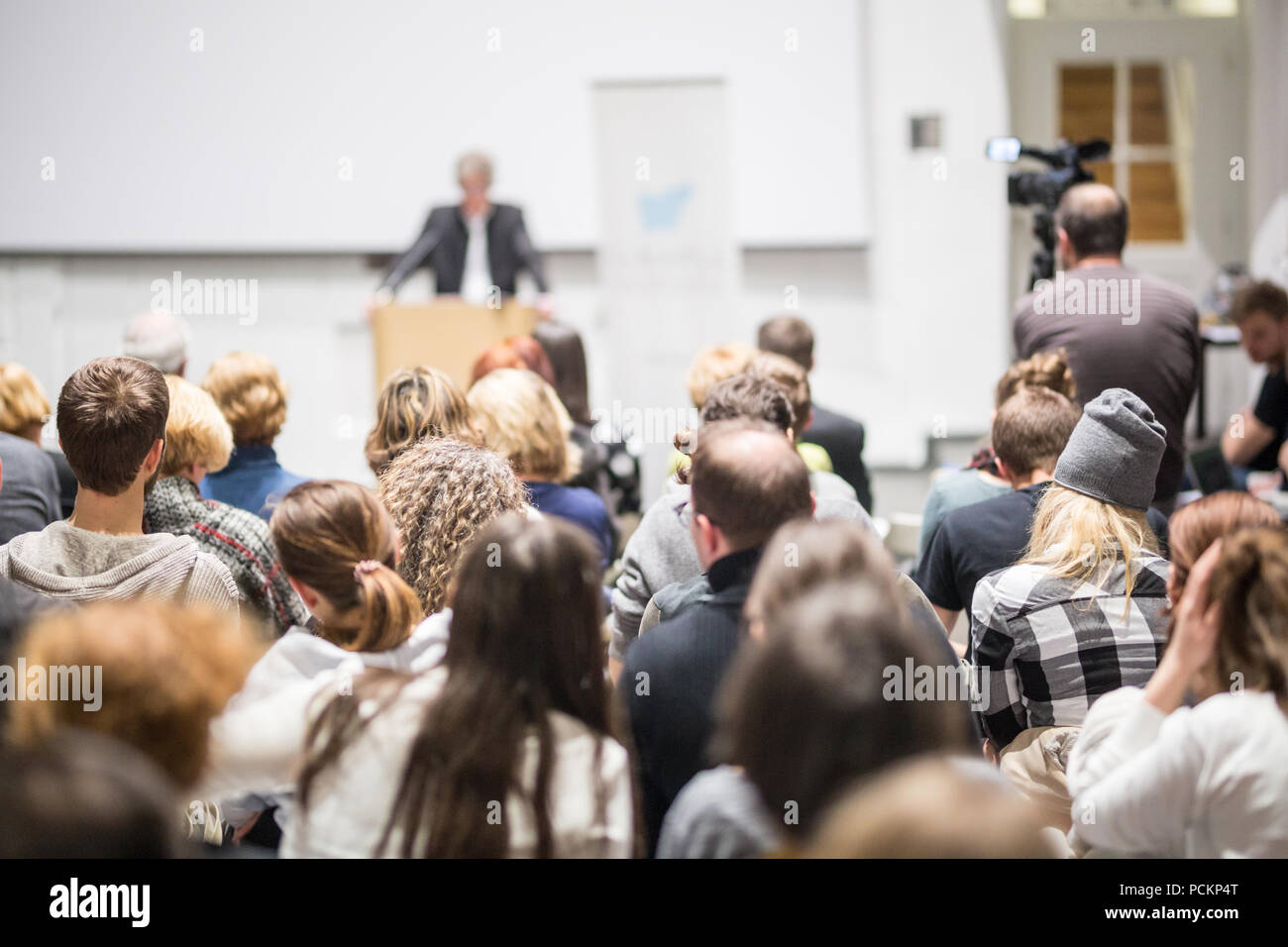 Business speaker giving a talk at business conference event Stock Photo ...