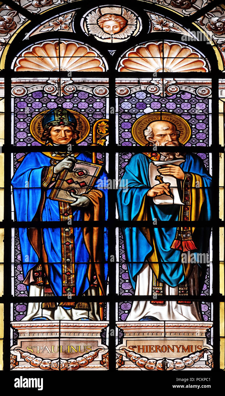 Saint Paulinus and Saint Jerome, stained glass window in the Saint ...