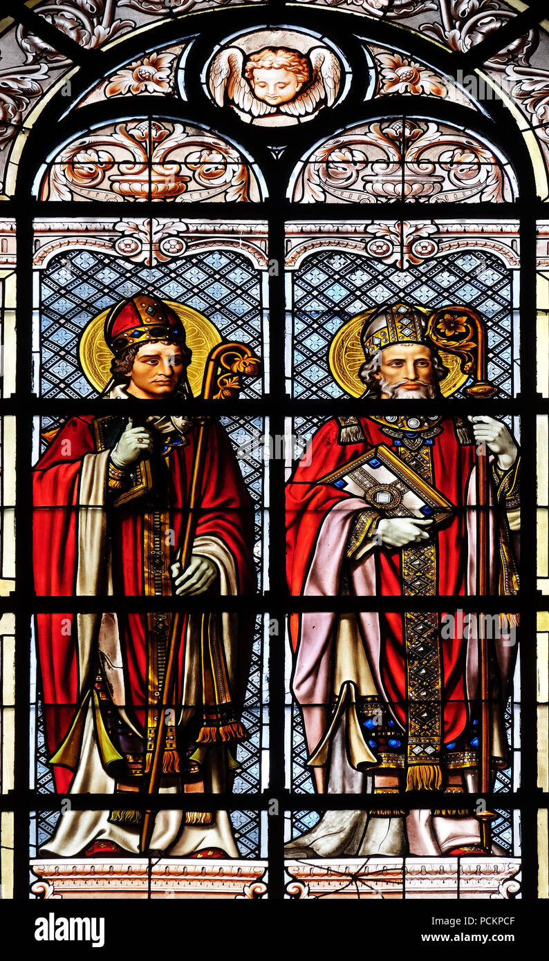 Saint Hilarius and Saint Augustine, stained glass window in the Saint ...