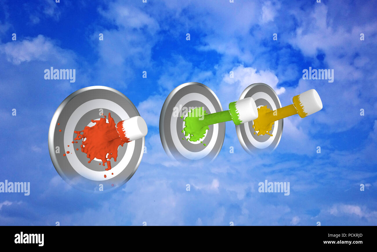 Bring color to life. Color ray on target in cloud sky. 3d rendering ...