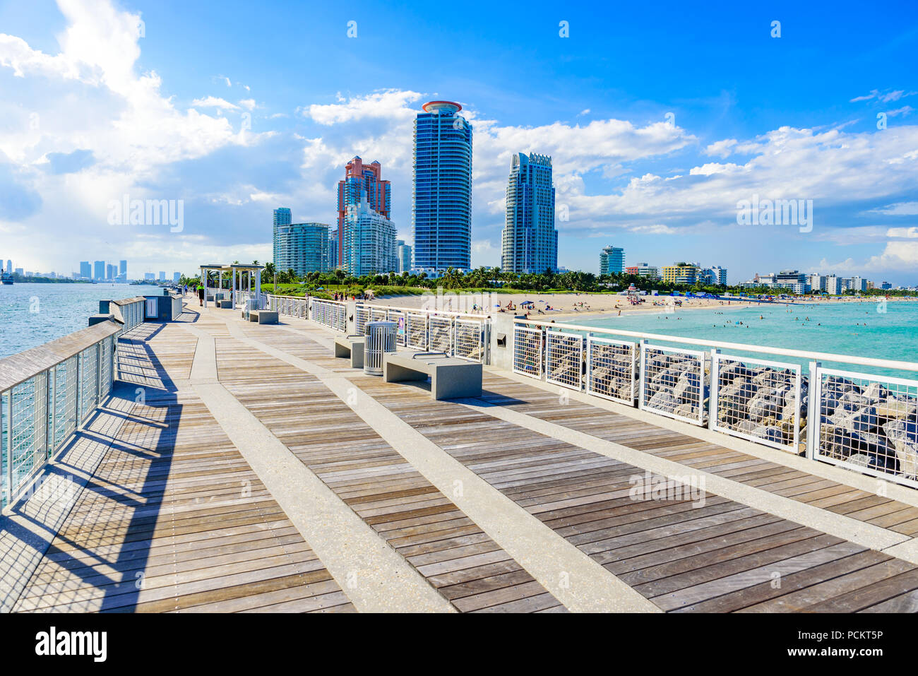South Pointe Park and Pier at South Beach of Miami Beach. Paradise and ...
