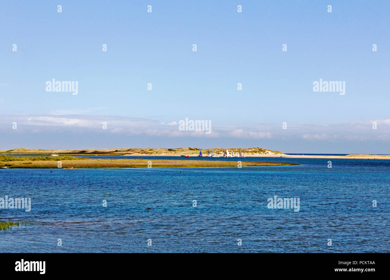 A view over Overy Creek to Scolt Head Island on the North Norfolk coast ...
