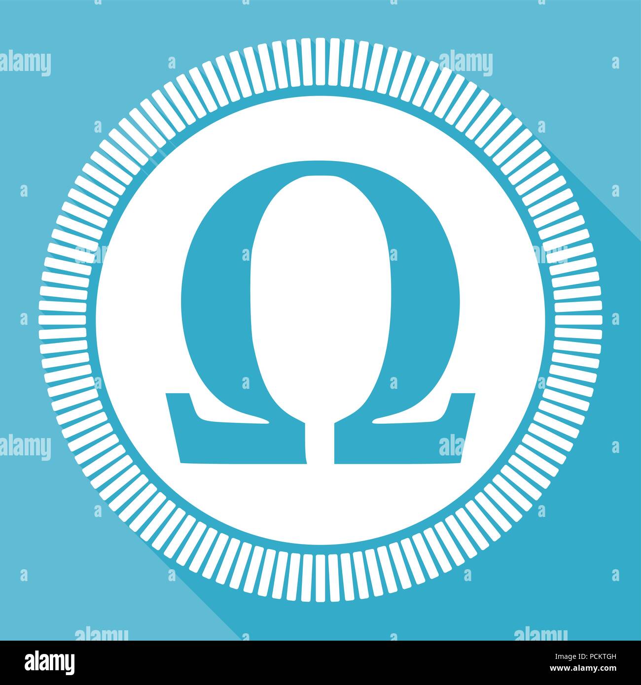 Omega editable flat vector icon, square web button, blue computer and ...