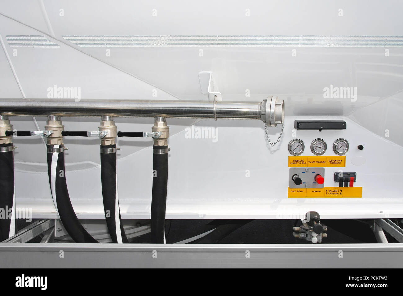 Pressure valves control with pipes at silo cistern Stock Photo - Alamy