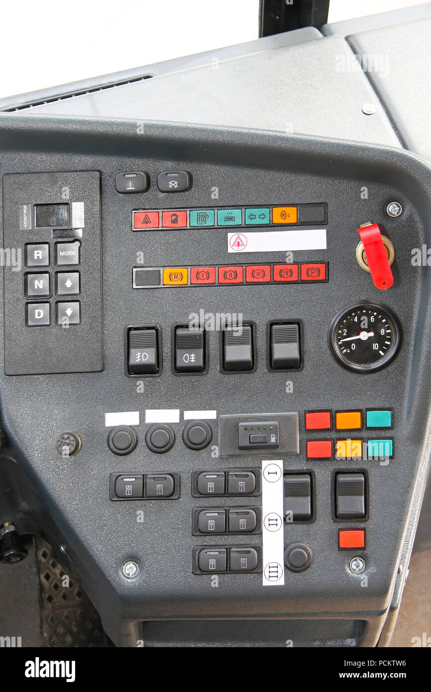 Dashboard view from city bus driver seat Stock Photo - Alamy