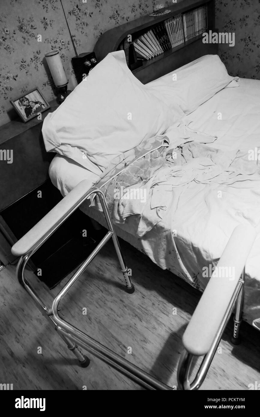 Sick person's bed with drops of blood, Lyon, France Stock Photo - Alamy