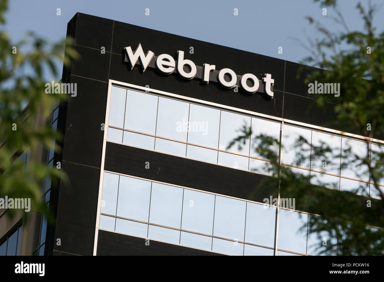 A logo sign outside of the headquarters of Webroot, Inc., in Broomfield ...
