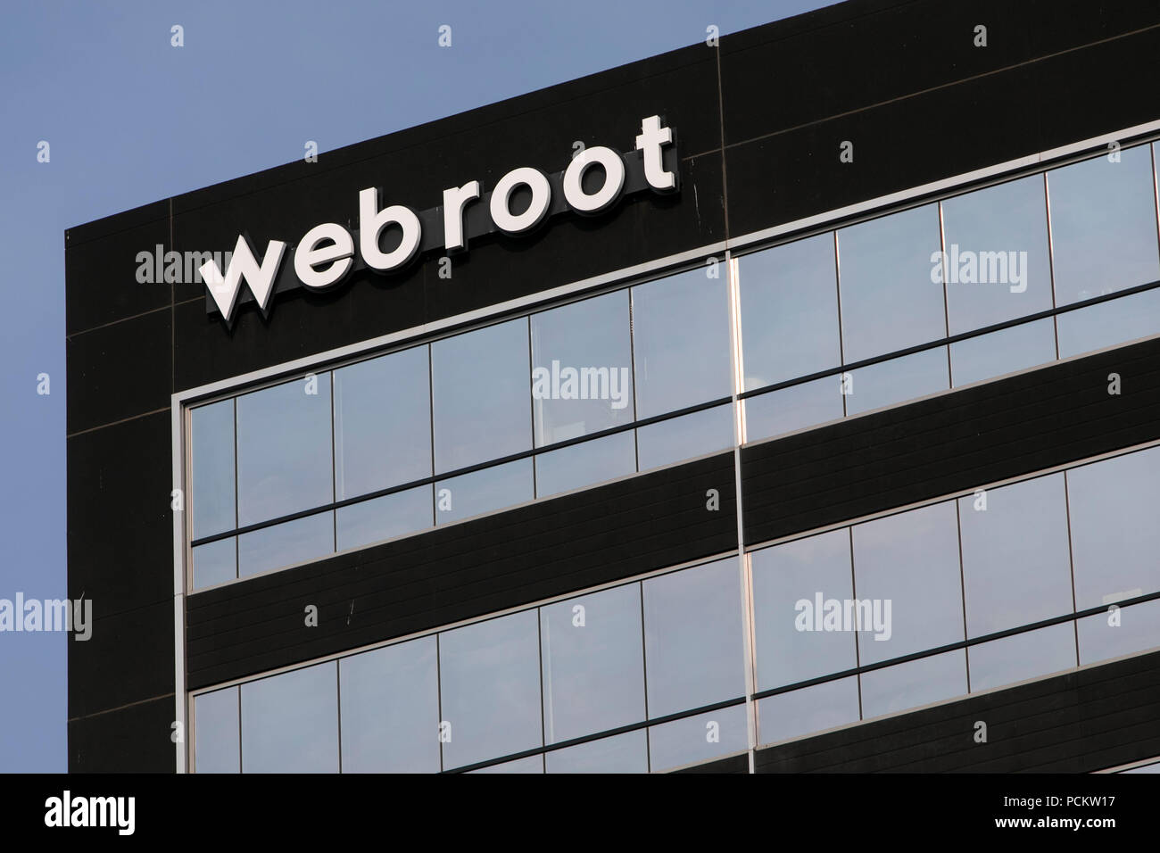 A logo sign outside of the headquarters of Webroot, Inc., in Broomfield ...