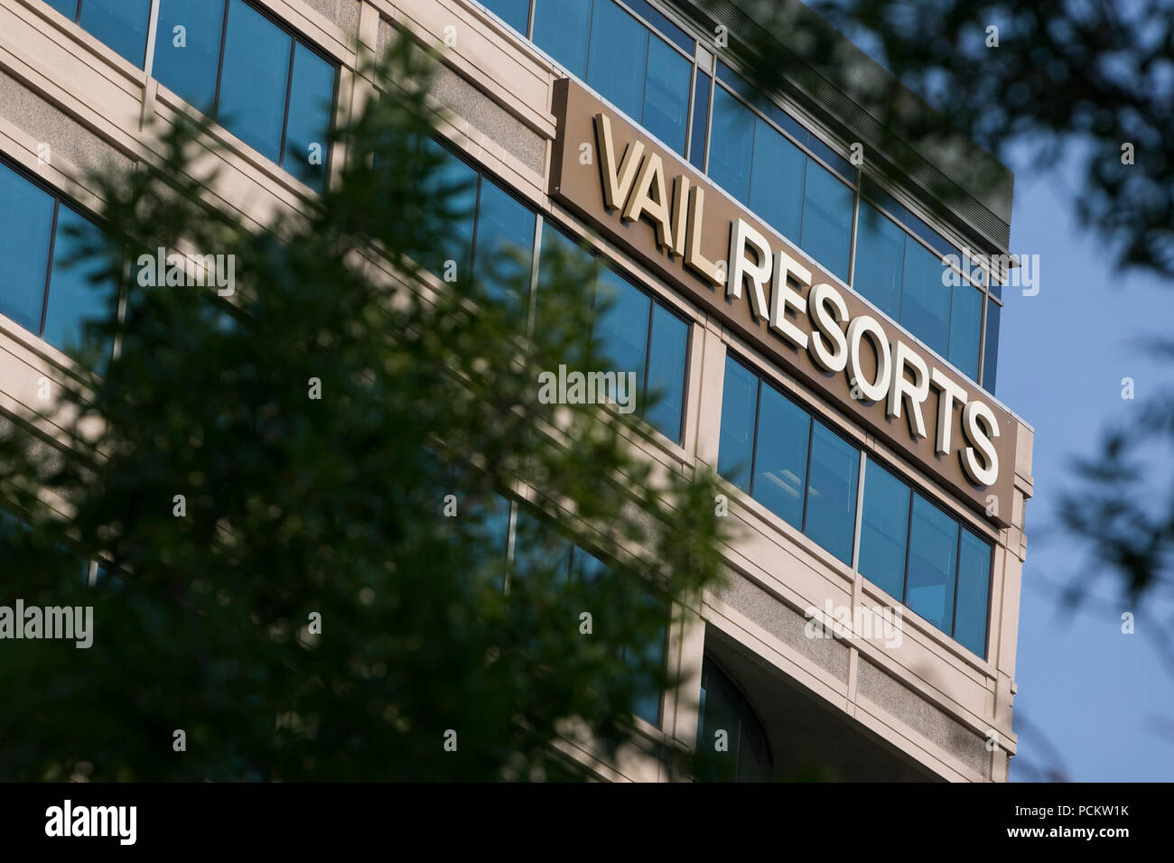 A logo sign outside of the headquarters of Vail Resorts, Inc., in ...