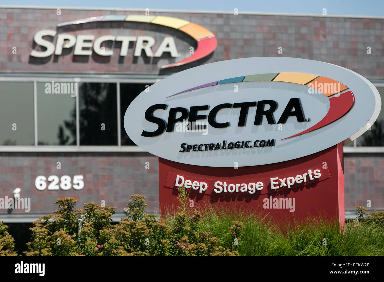 A logo sign outside of the headquarters of Spectra Logic in Boulder ...