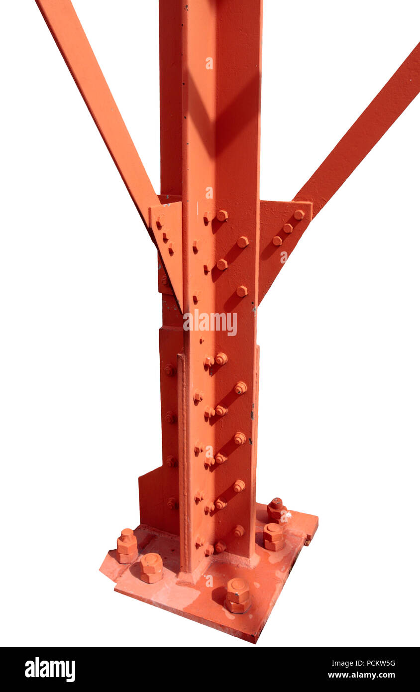 Detailed big industrial metal tower base isolated in white background ...