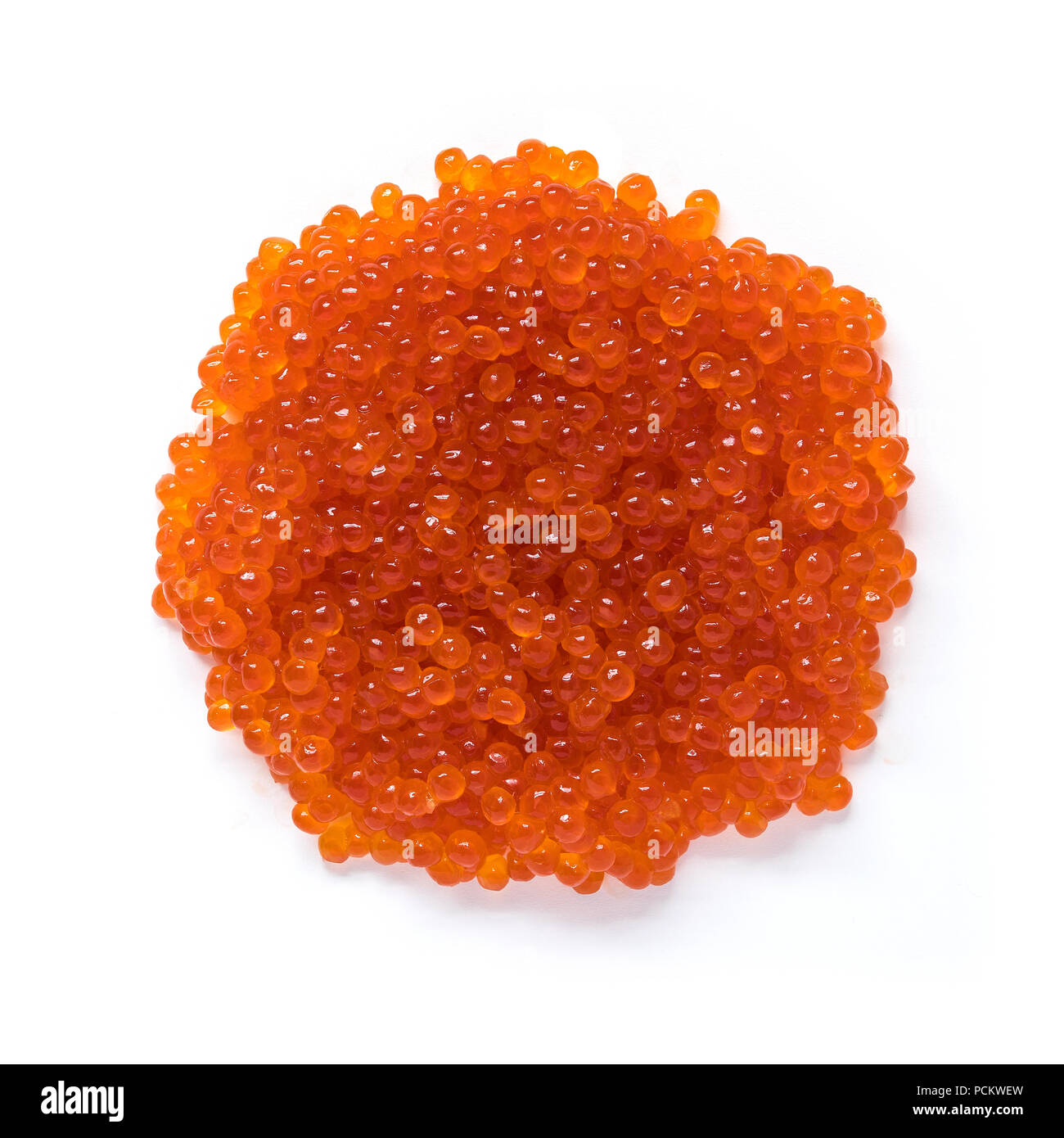 Red salmon caviar, isolated on white, top view Stock Photo - Alamy