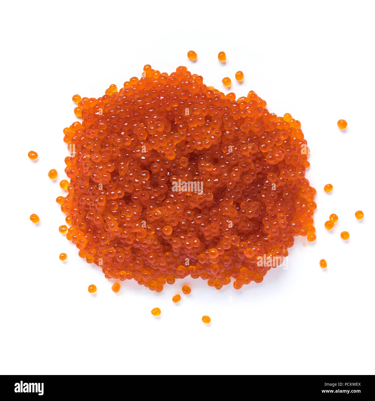 Red salmon caviar, isolated on white, top view Stock Photo - Alamy