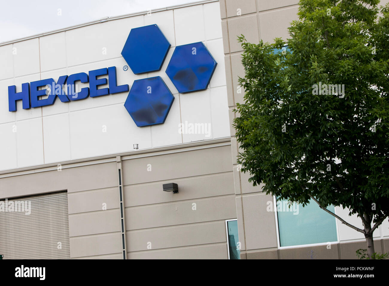 A logo sign outside of a facility occupied by the Hexcel Corporation in ...