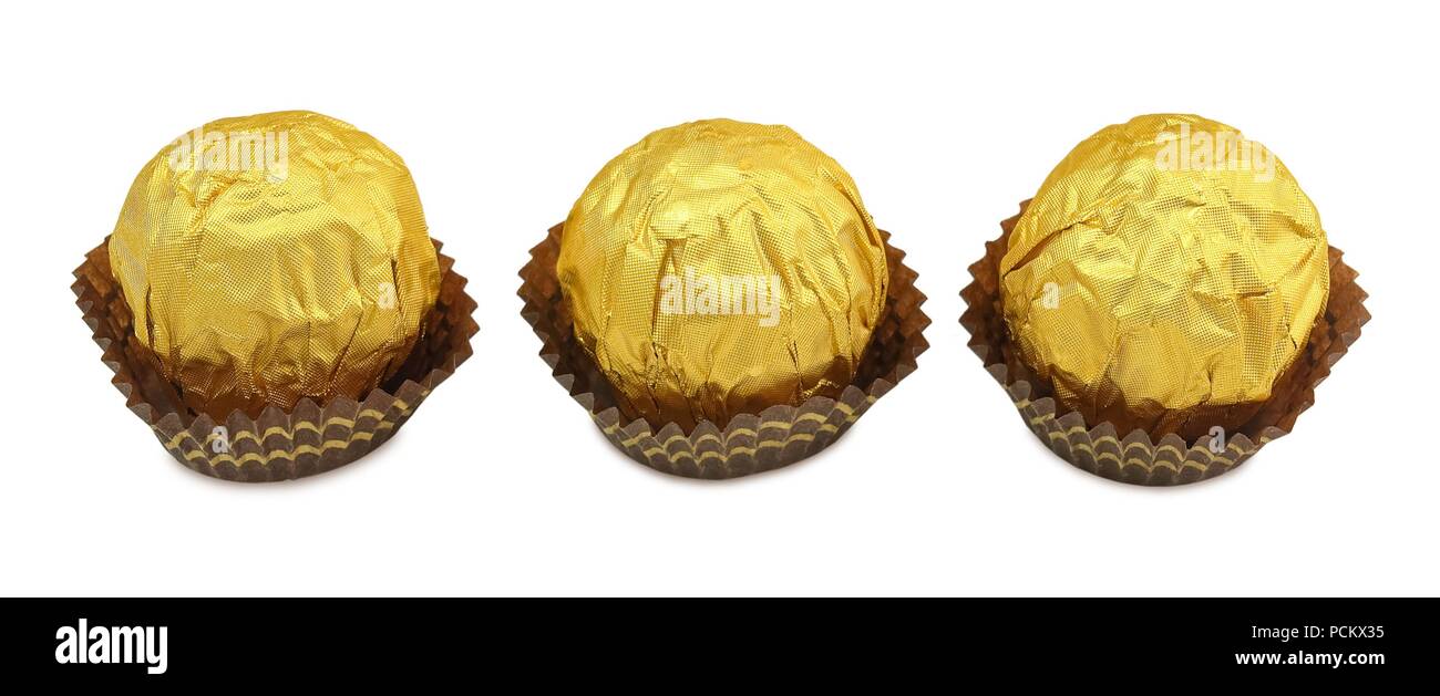 Sweet Food, Three Round Chocolate Candy Balls or Chocolate Bonbons in ...