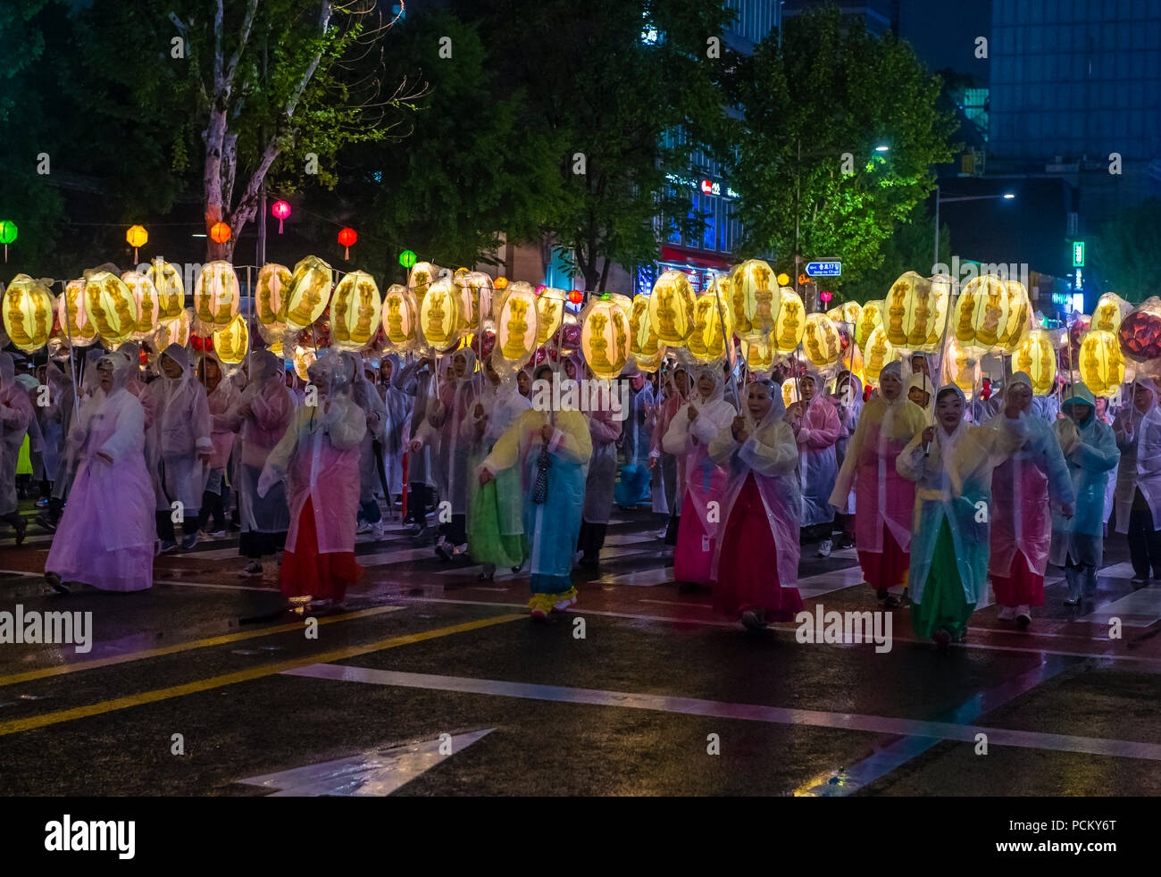 Participants in a parade during Lotus Lantern Festival in Seoul , Korea ...