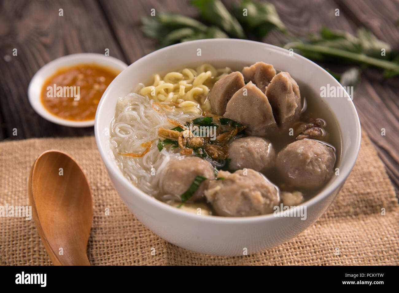 bakso. indonesian meatball served with soup and noodle Stock Photo - Alamy