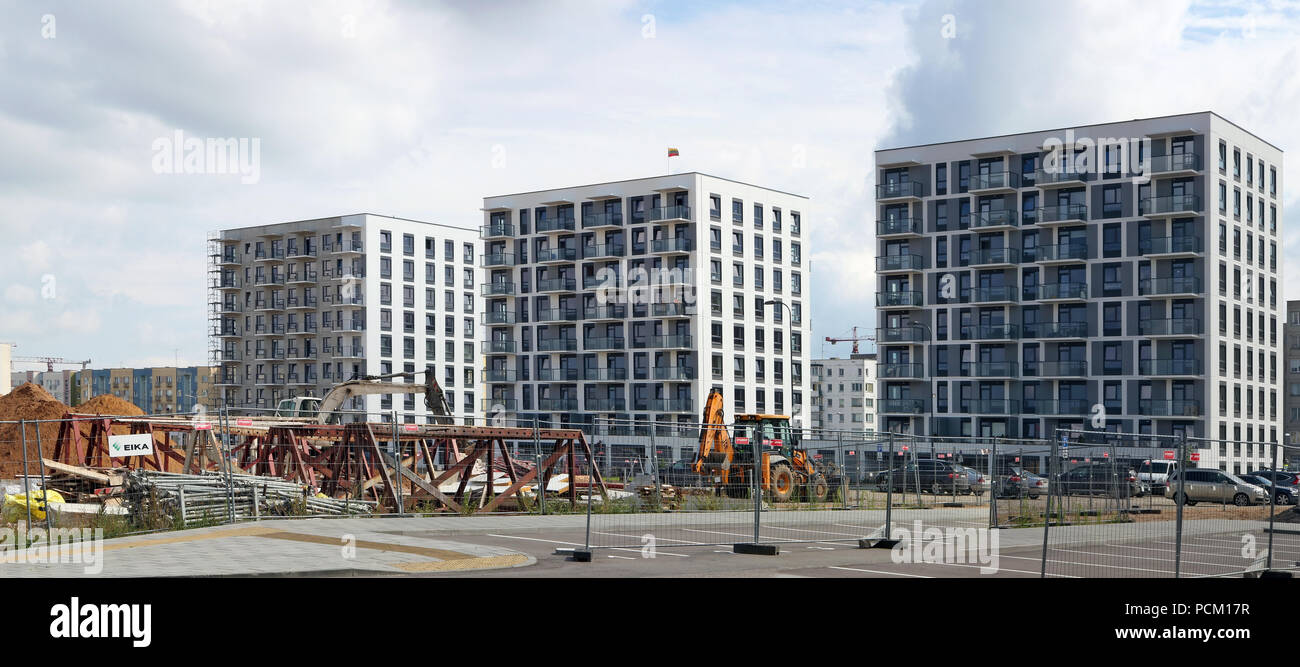 VILNIUS, LITHUANIA - JULY 19, 2018: Modern standard concrete houses ...