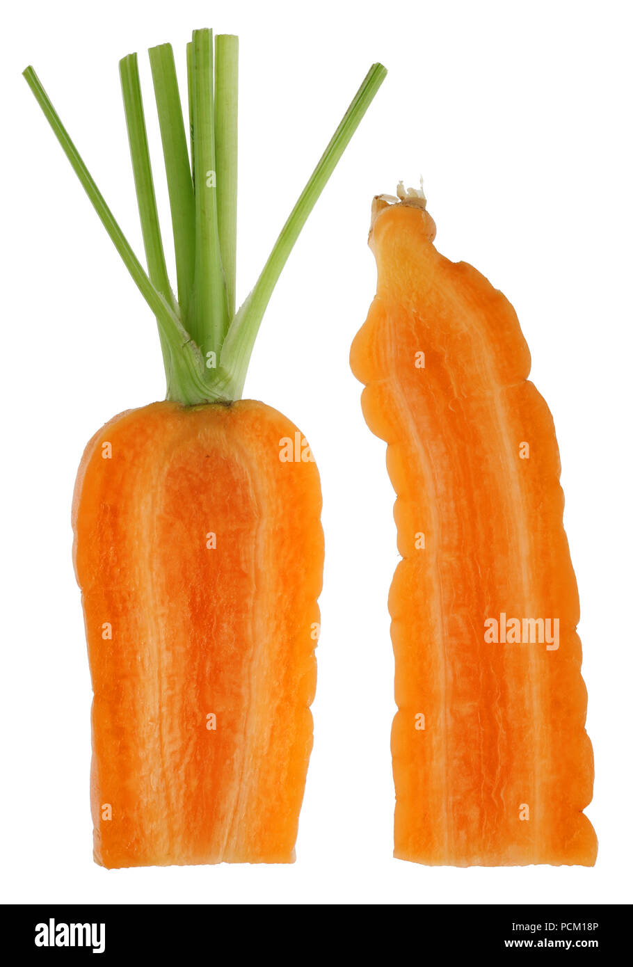 Cross sections of small orange carrot vegetable. Isolated on white ...
