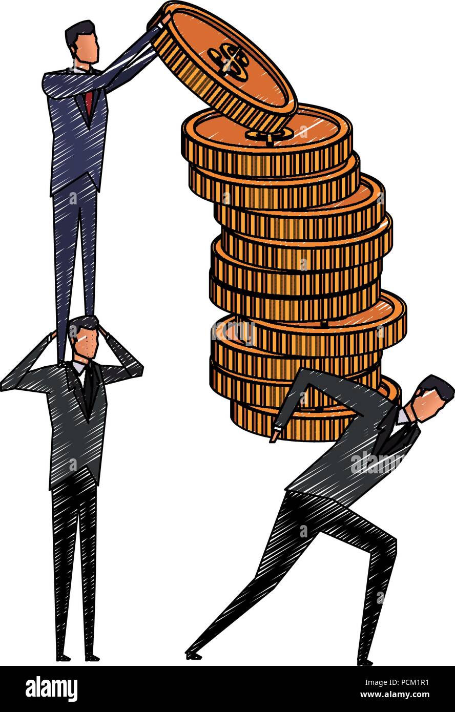 Businessmens loading with coins to businessman scribble Stock Vector ...