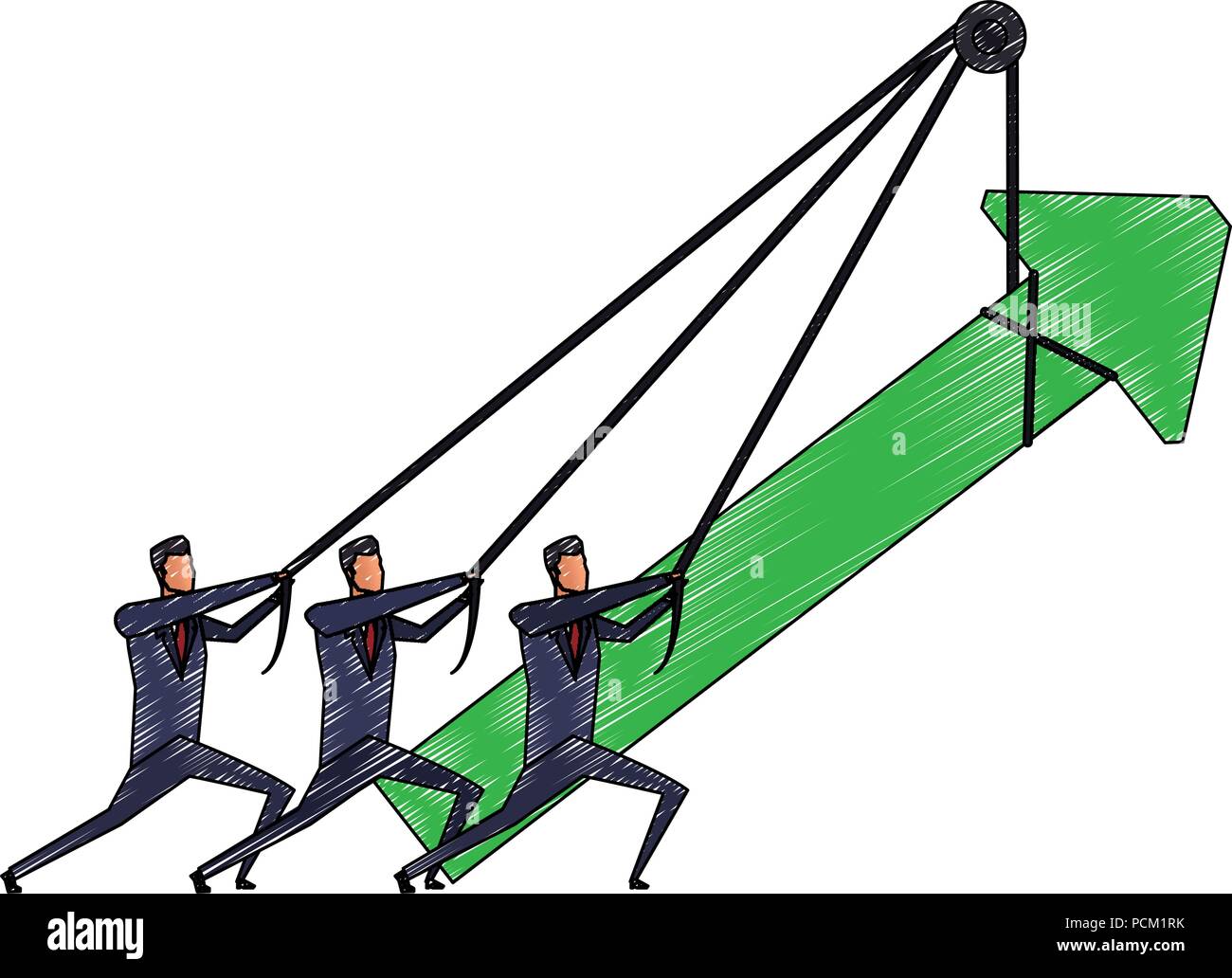Businessmens pulling arrow up with rope scribble Stock Vector Image ...
