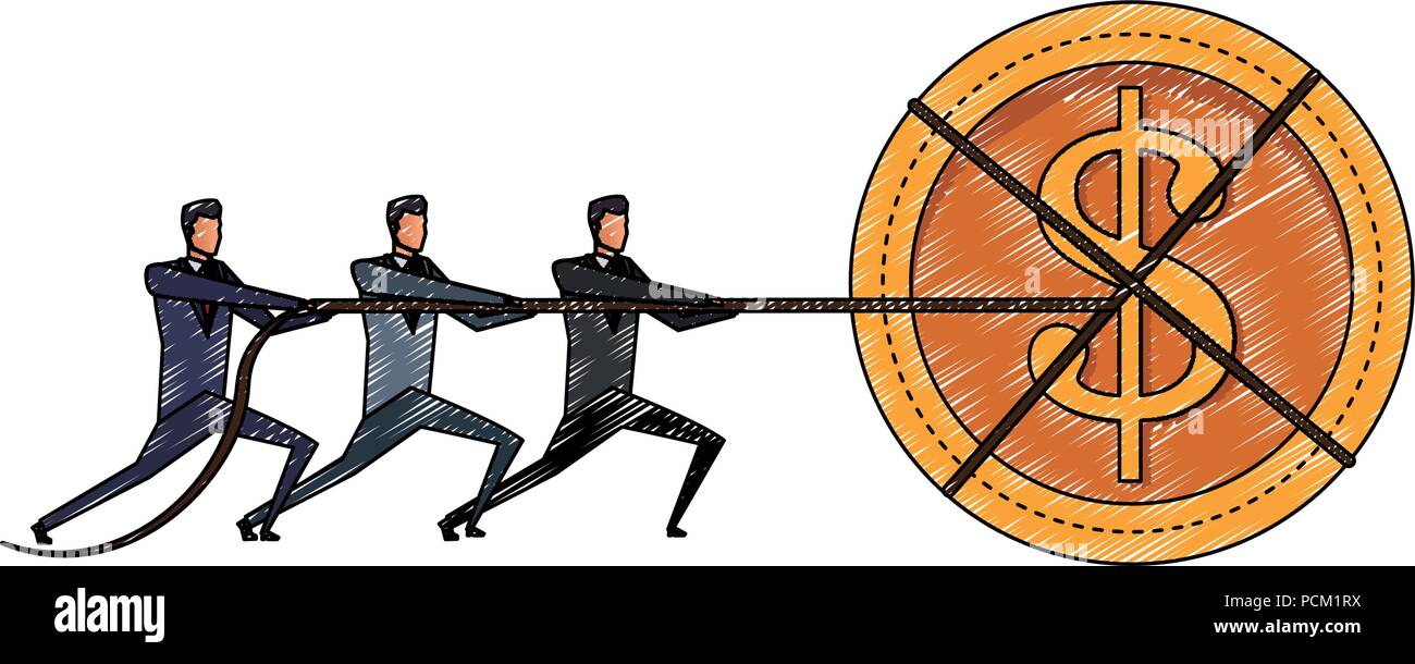 Businessmens pulling coin with rope scribble Stock Vector Image & Art ...
