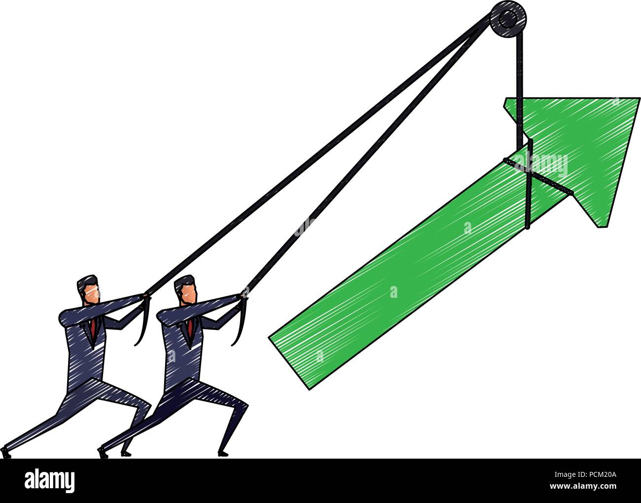 Businessmens pulling arrow up with rope scribble Stock Vector Image ... Businessmens pulling arrow up with rope scribble Stock Vector Image ...