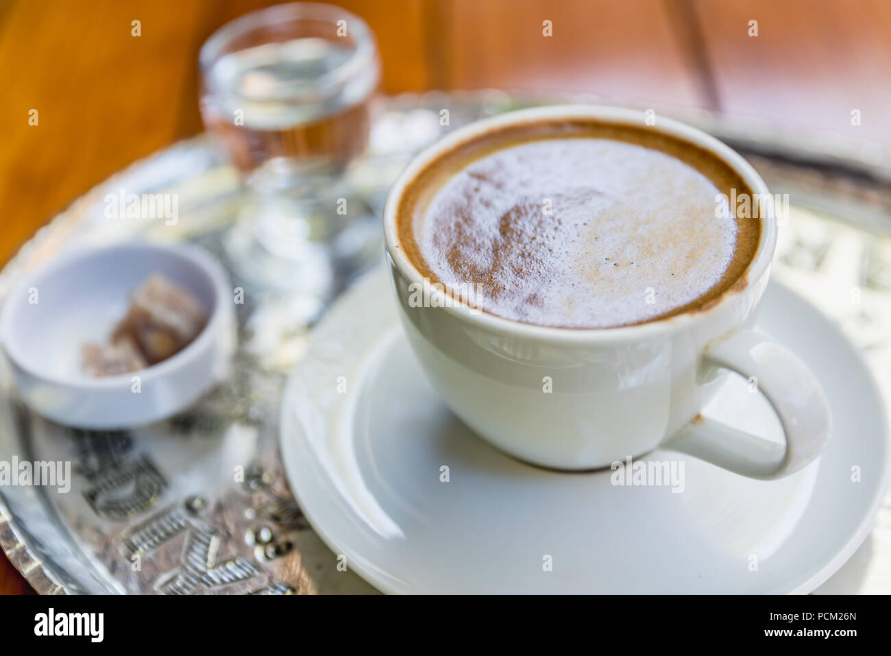 Top view of traditional famous Turkish coffee named as Menengic Coffee ...