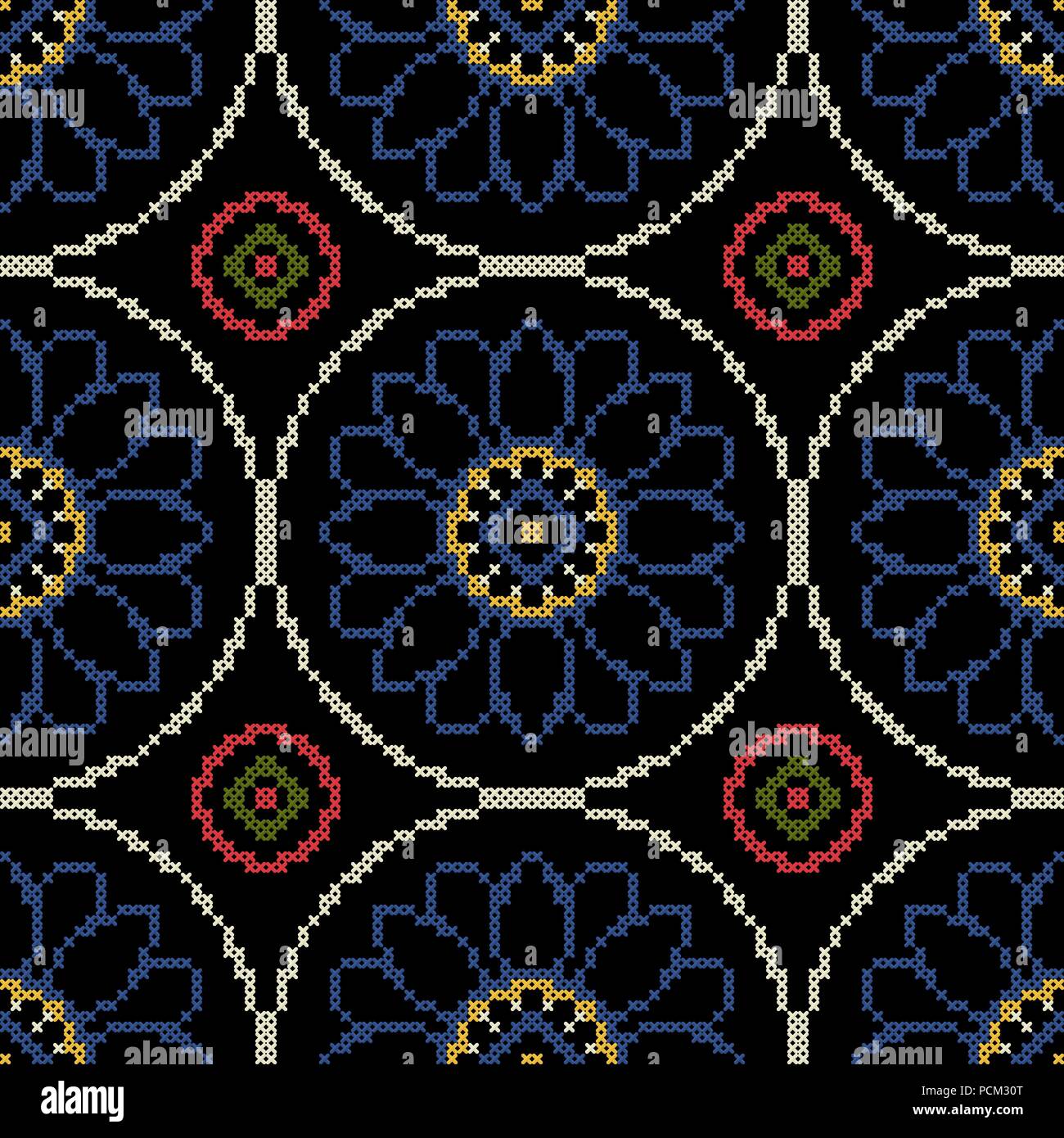 Vintage background with cross stitch vector illustration. Seamless ...