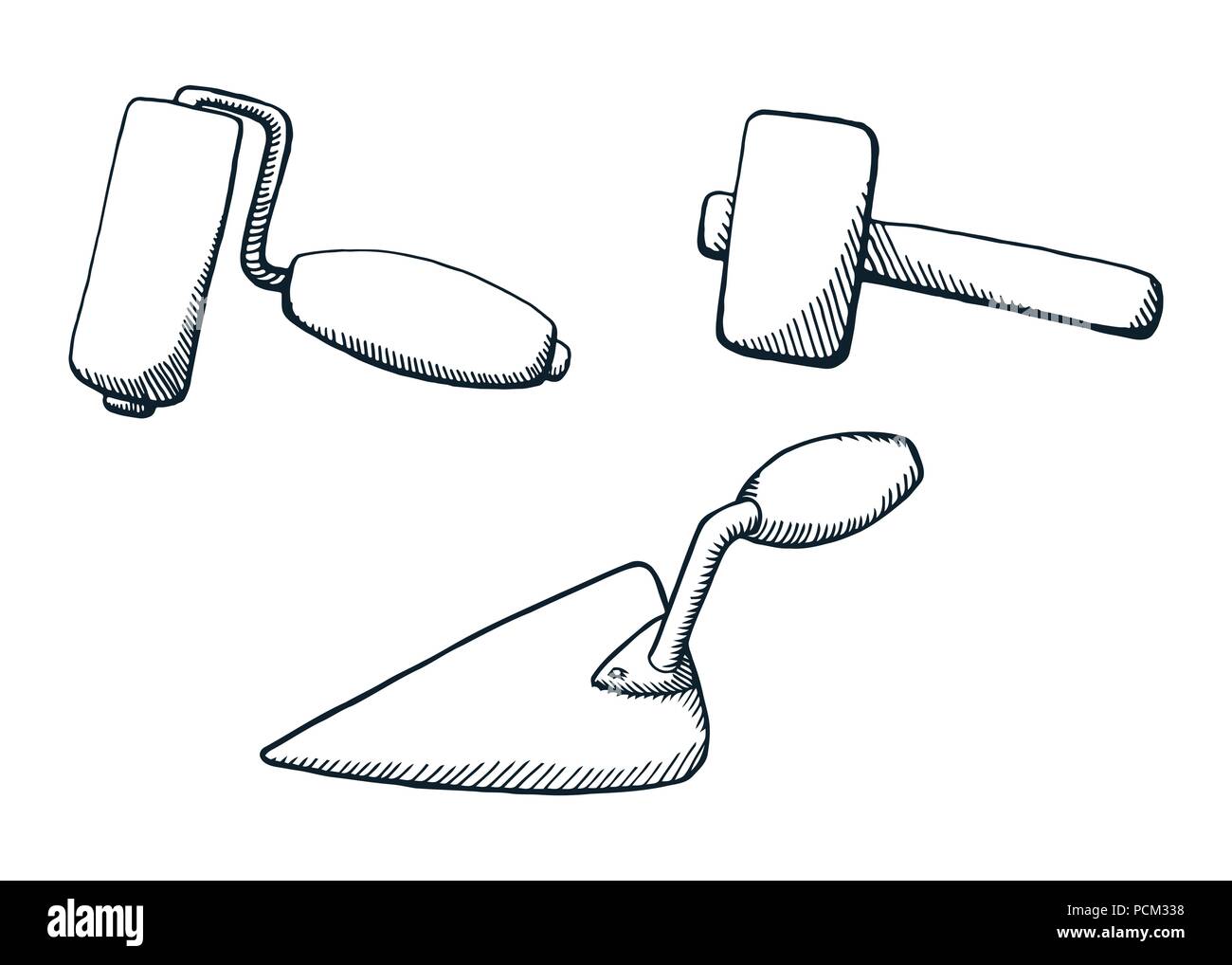 A set of construction tools. Black and white design vector illustration ...
