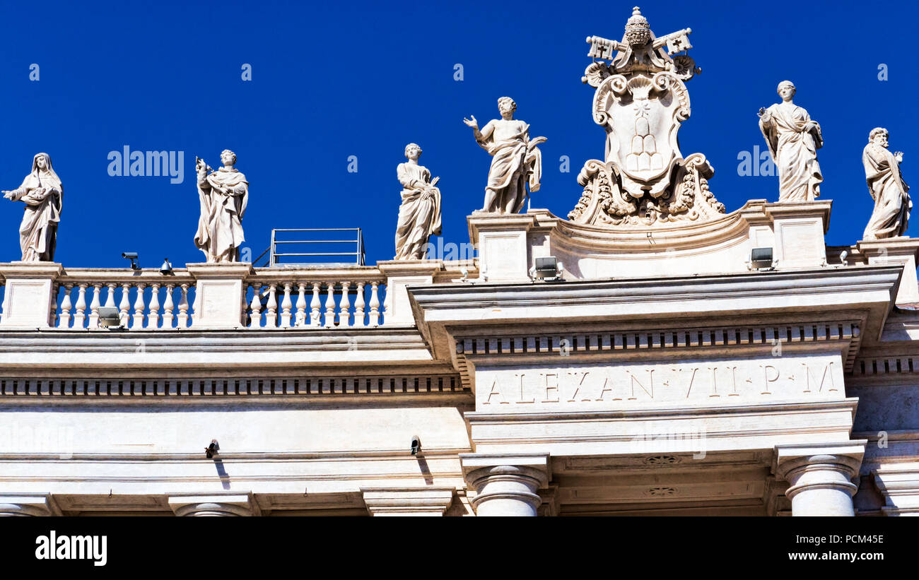 Vatican City,Vatican State - July 19, 2018: Statues and emblem carved ...
