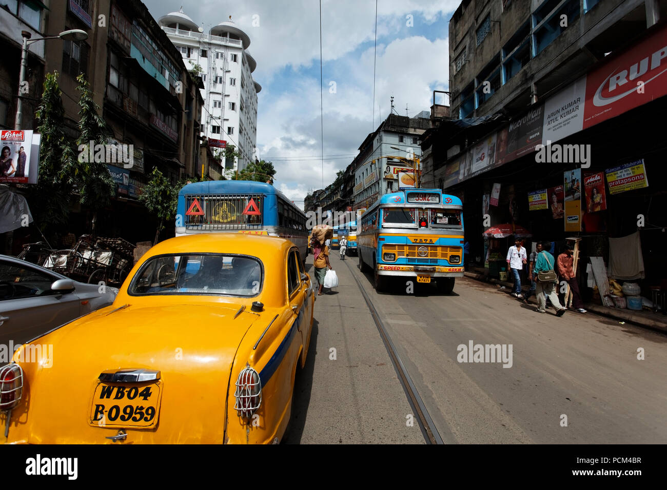 Busy Street with Tram Rush Hour Market Bazaar Kolkata India Stock Photo ...