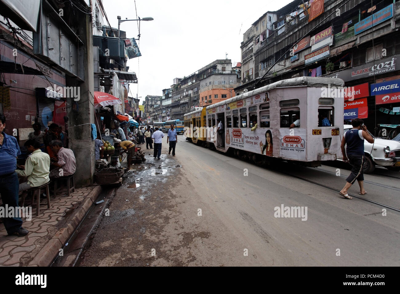 Busy Street with Tram Rush Hour Market Bazaar Kolkata India Stock Photo ...