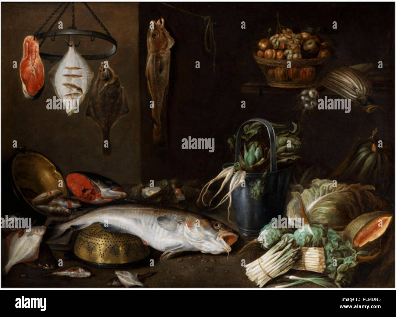 Alexander Adriaenssen - Still life with fish fruit vegetables and ...