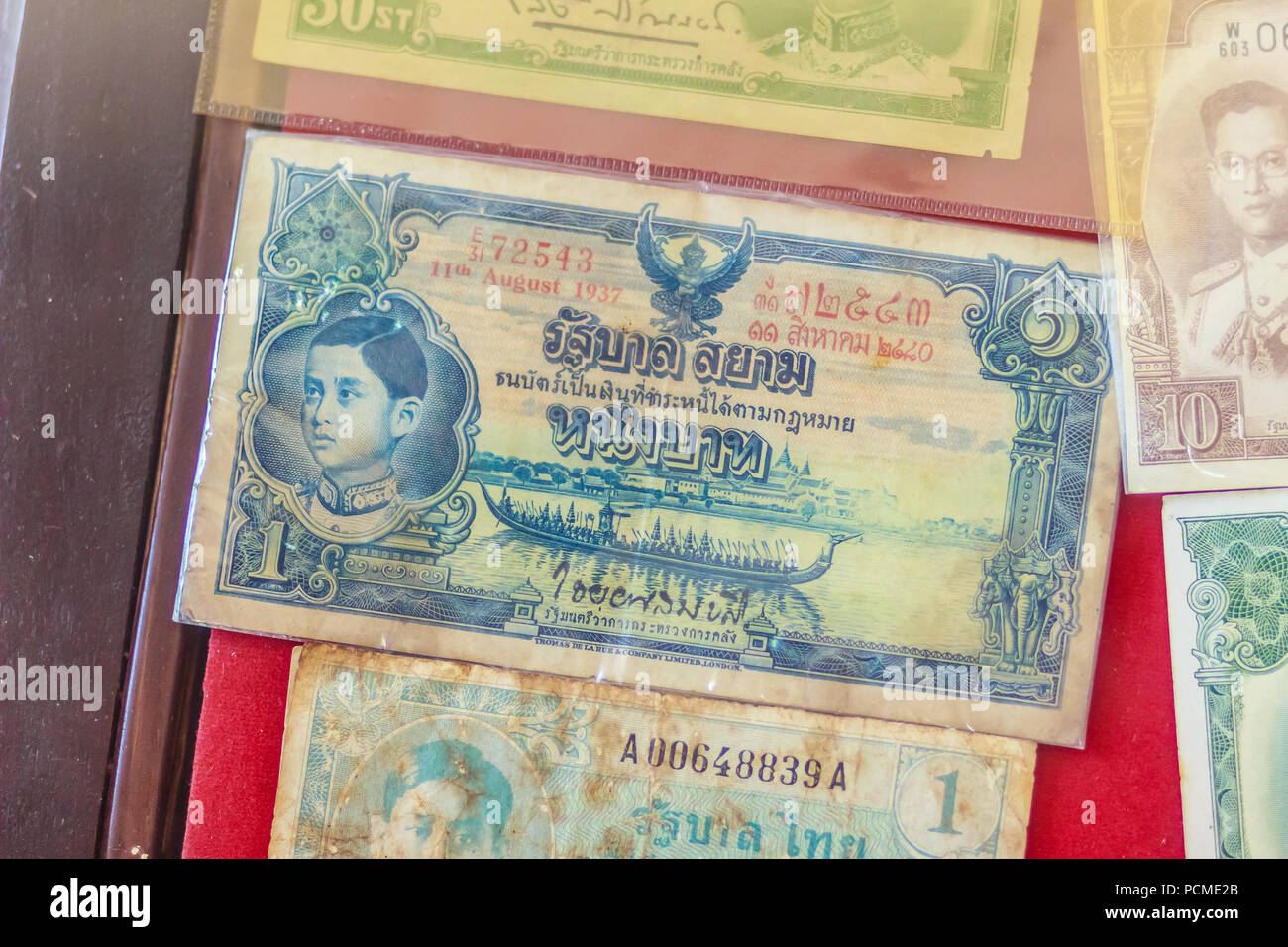 Old Thai one Baht banknotes with king Ananda Mahidol image since word ...