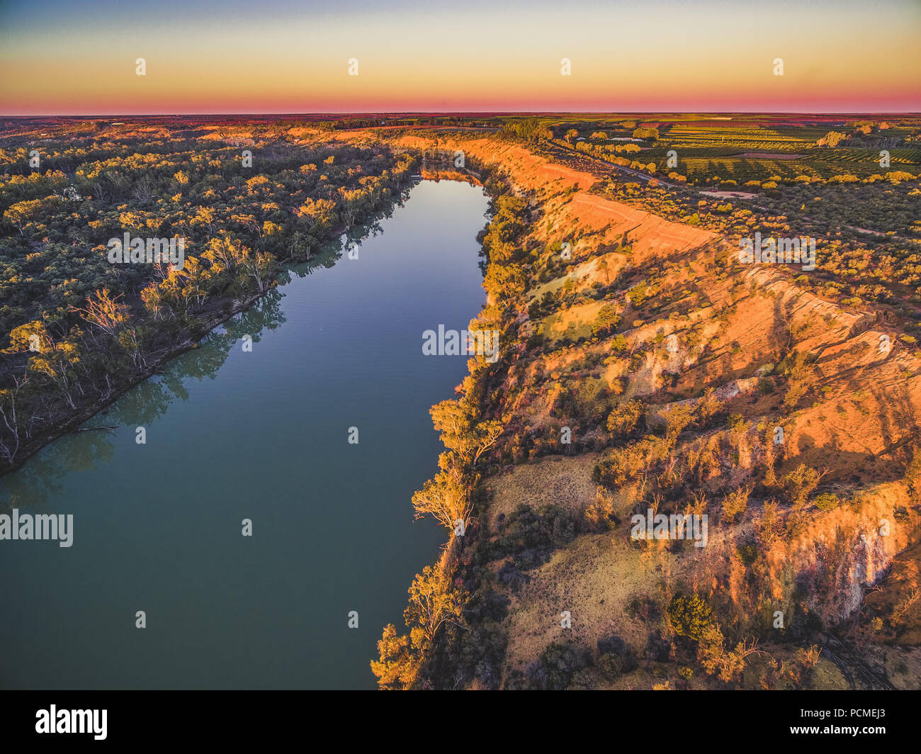 Murray River in Riverland region of South Australia at sunset Stock ...