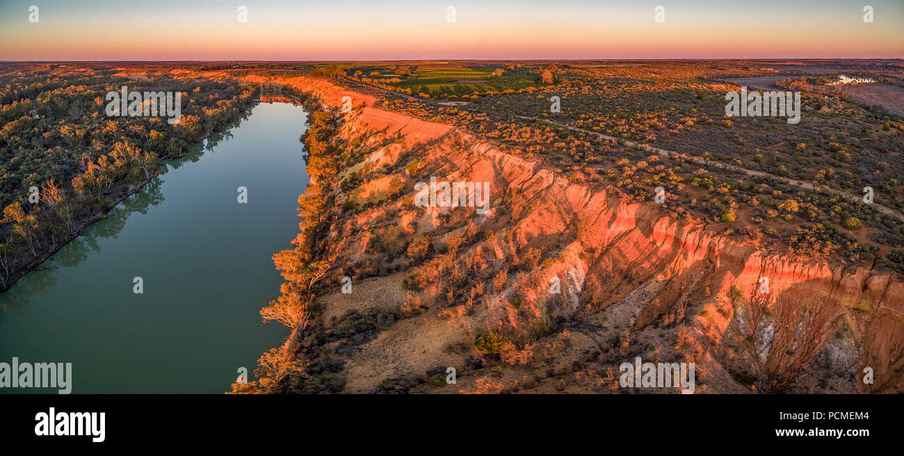 Aerial panorama of Murray River in Riverland region of South Australia ...