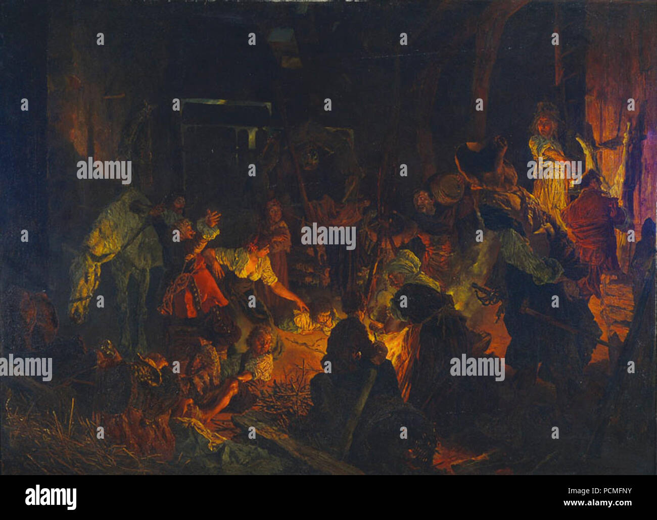 Alexander Rudolf Grünenwald - Landsknechte am nächtlichen Feuer Stock ...