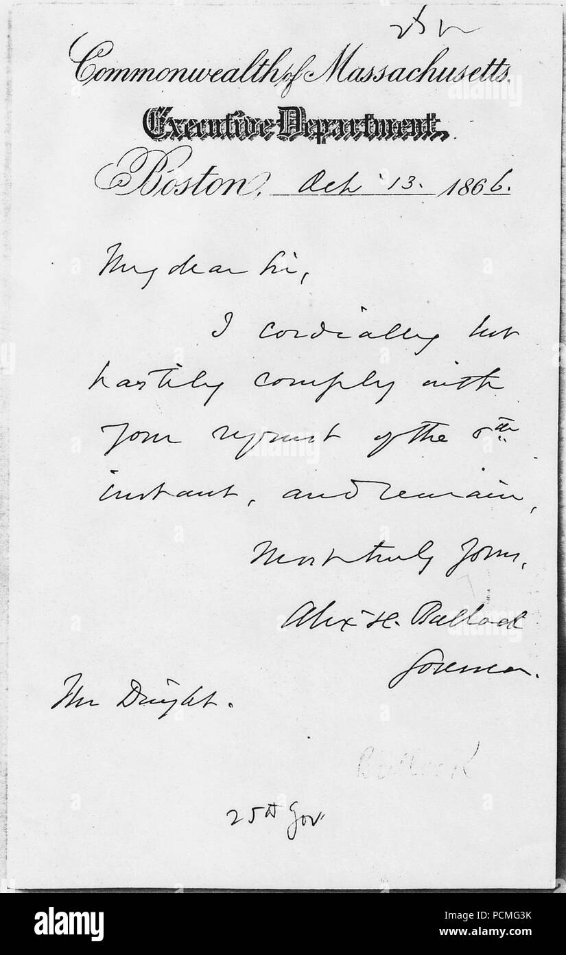 Alexander Bullock Letter October 13, 1866 Stock Photo - Alamy