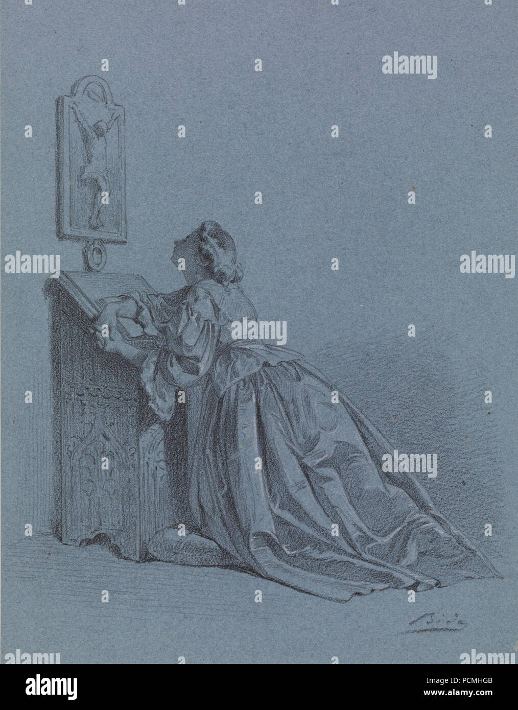 Alexandre Bida - Interior - Woman Kneeling at Prie-dieu - Walters ...