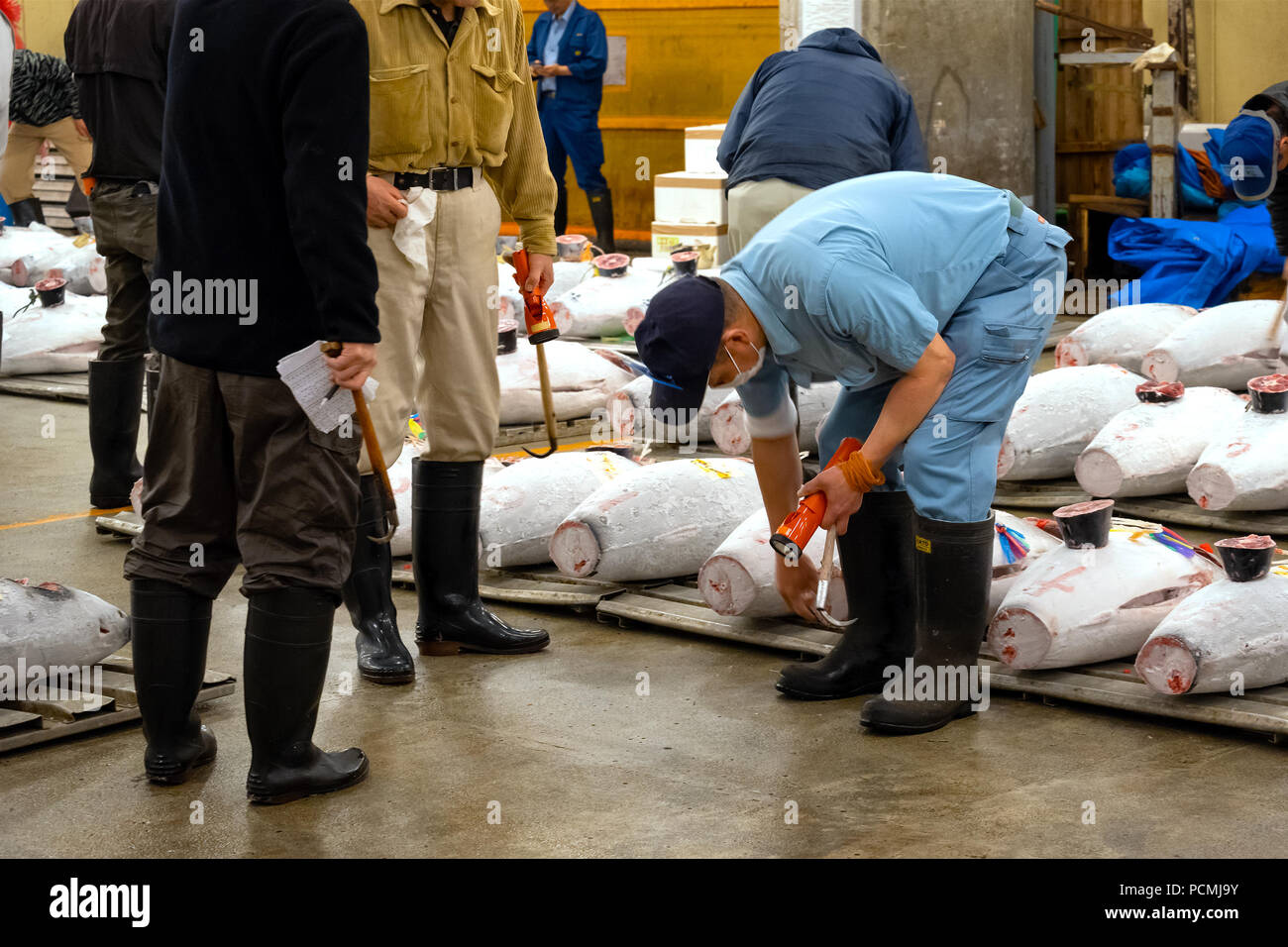TOKYO, JAPAN - APRIL 26 2018: The auction at the inner area of Tsukiji ...