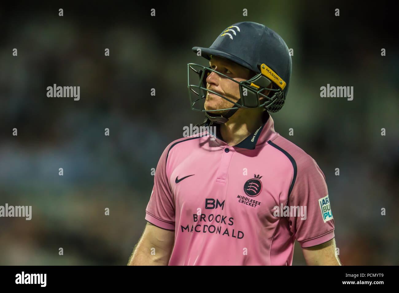 London, UK. 2 August, 2018. Eoin Morgan walks back to the Pavilion ...