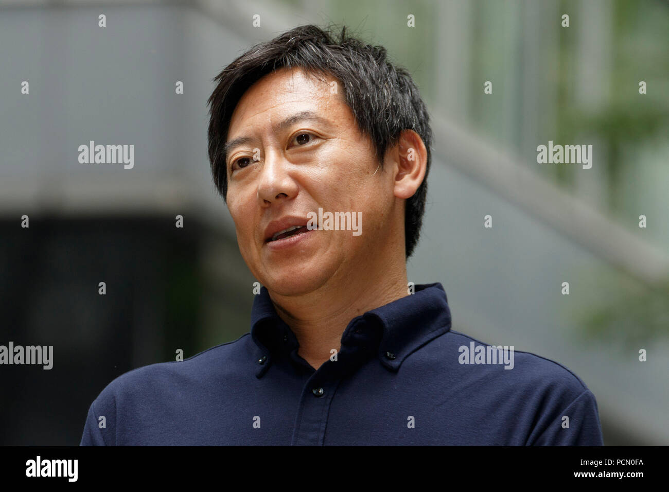 Japanese backstroke swimmer Daichi Suzuki attends the opening ceremony for Marunouchi Sports Fes ...