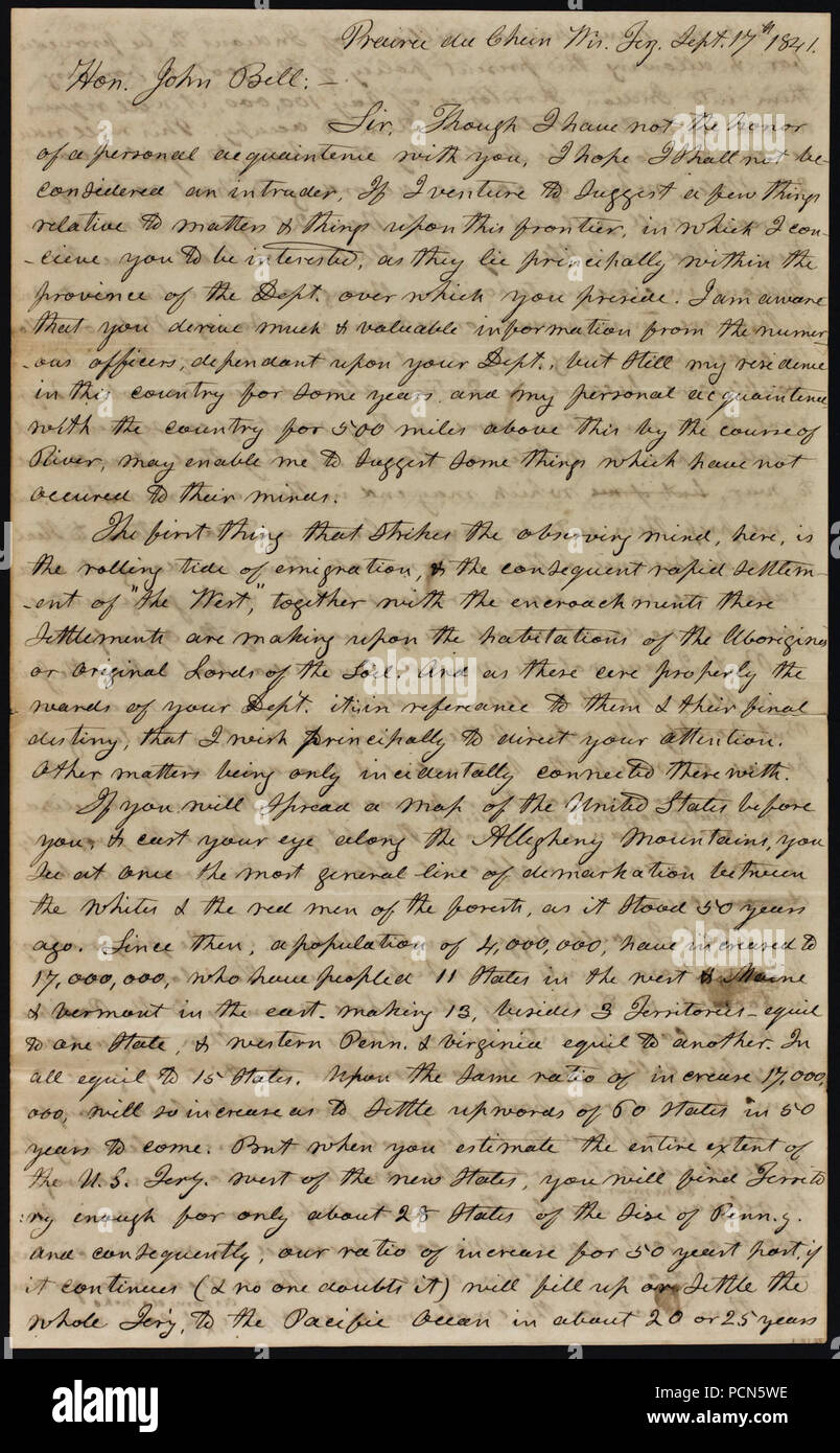 Alfred Brunson letter to John Bell, 1841 Stock Photo - Alamy
