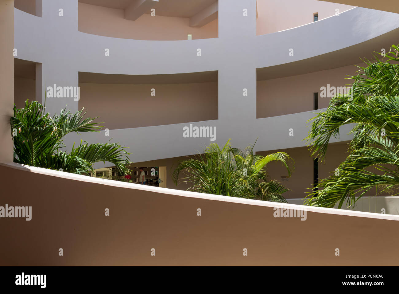 Cancun, Mexico; JUL 15 2018: circular ramp entrance. Modern minimalist ...