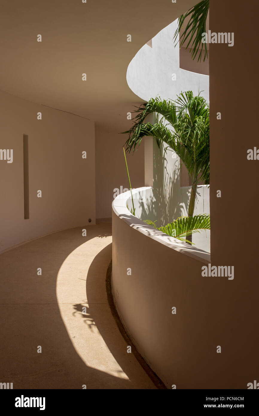 Cancun, Mexico; JUL 15 2018: circular ramp entrance. Modern minimalist ...