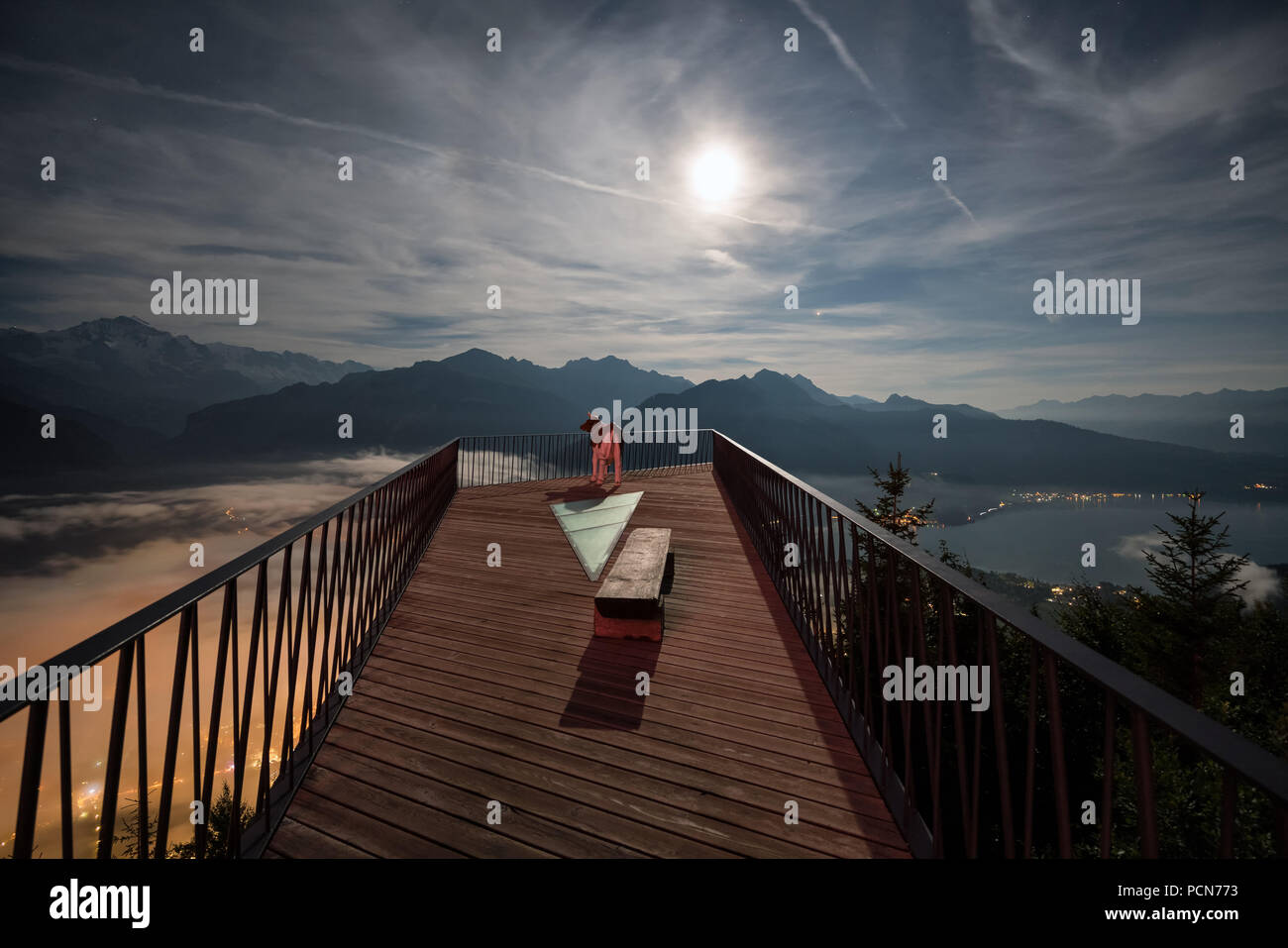 Interlaken city seen at night from Harder Kulm view point, Interlaken ...