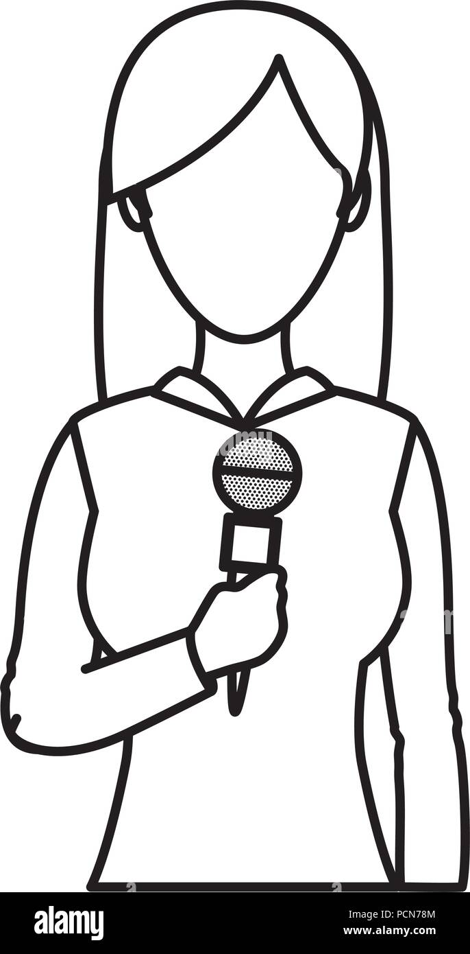 line professional woman reporter occupation with microphone Stock ...